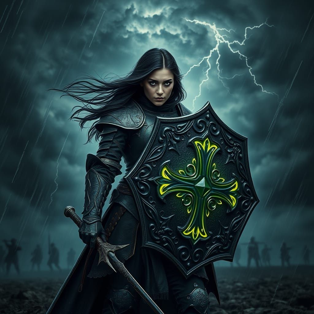 Stormy Battle - Solemn Female Warrior Prepares for Battle Am...