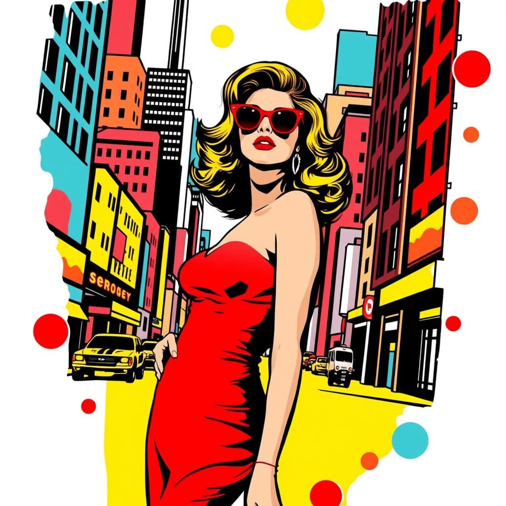 Pop Art - Bold Pop Art Portrait in Vibrant Colors and Graphi...
