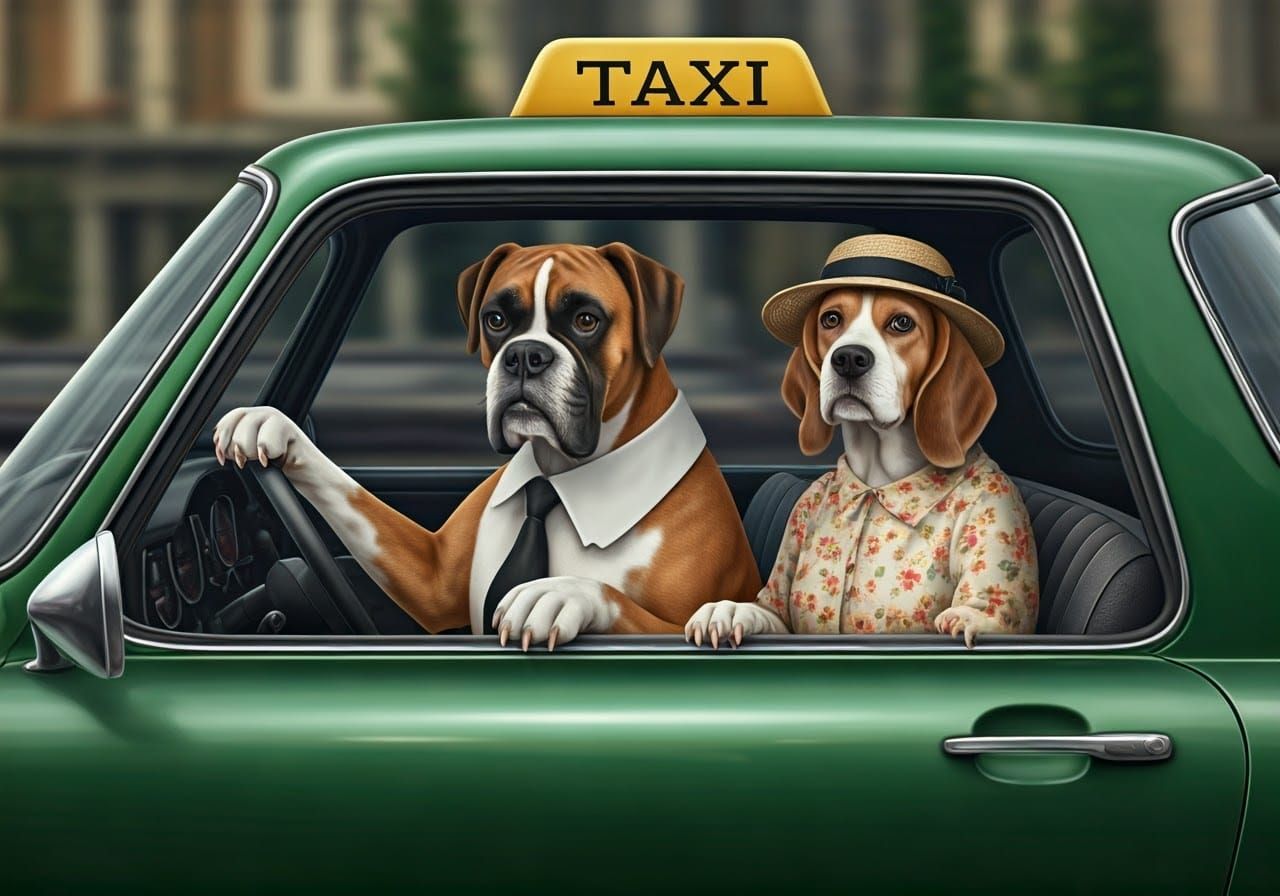 Canine Taxi Driver in Funniest Taxi Scenario - AI Art