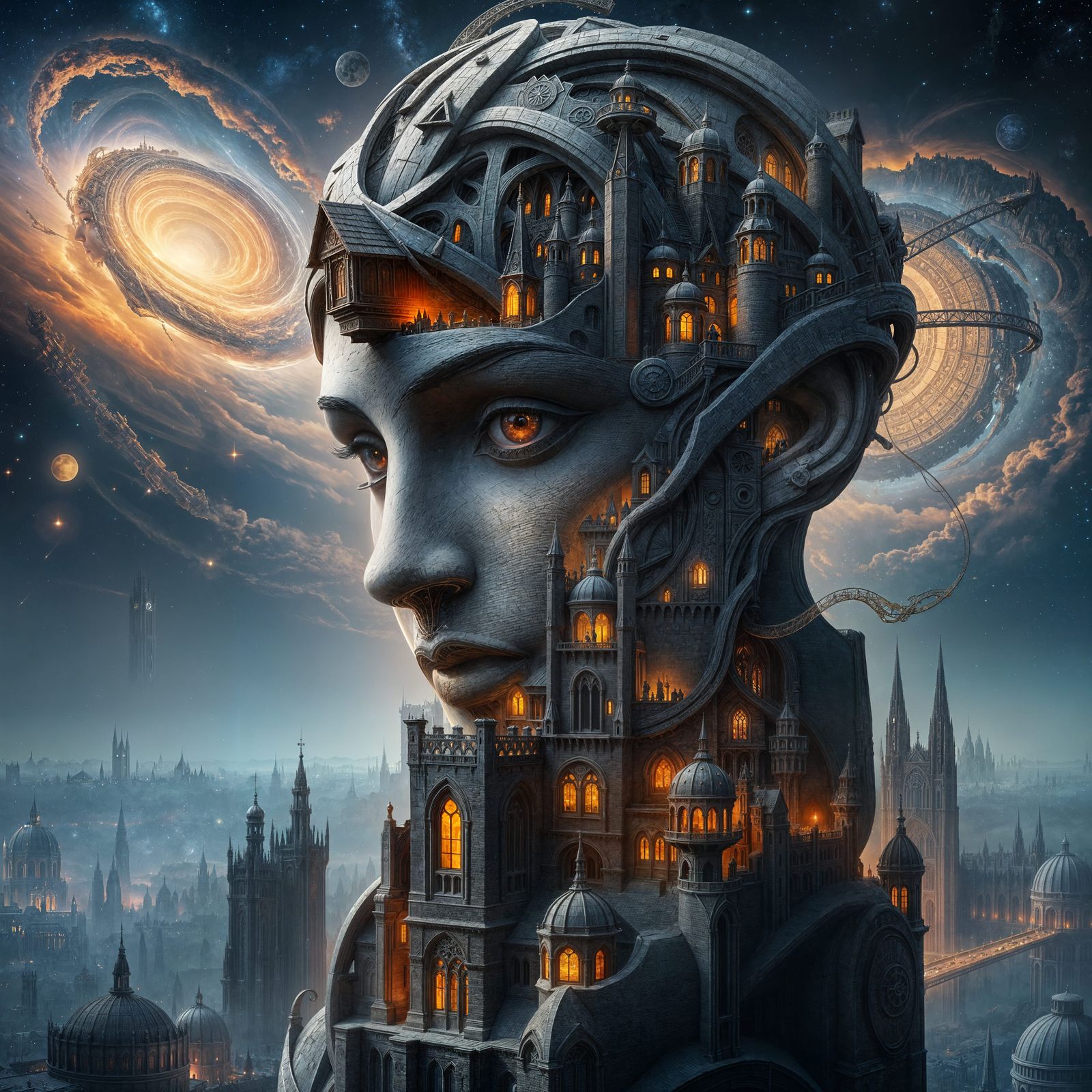 her face, his tory - Surreal Fantasy Woman Merges with Anci...