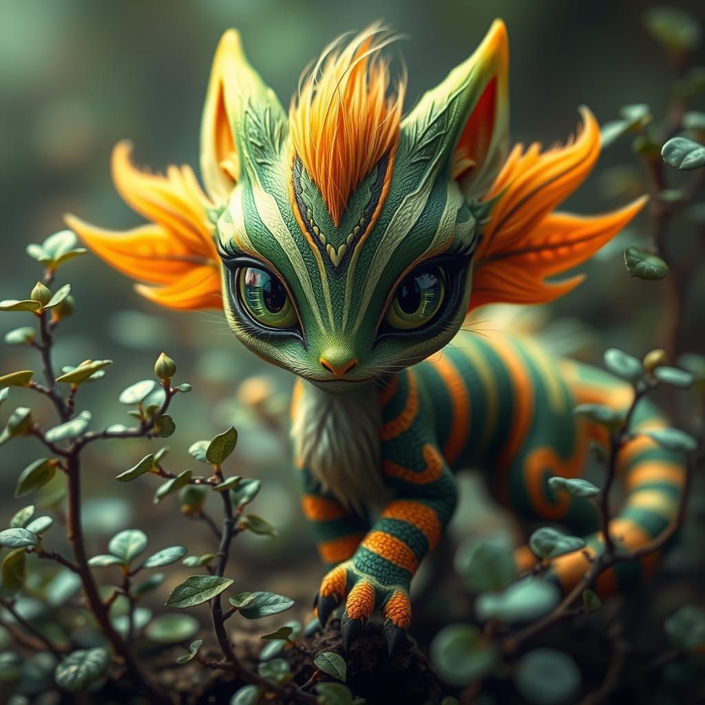 Striped, green and orange creature - Striped, green and oran...