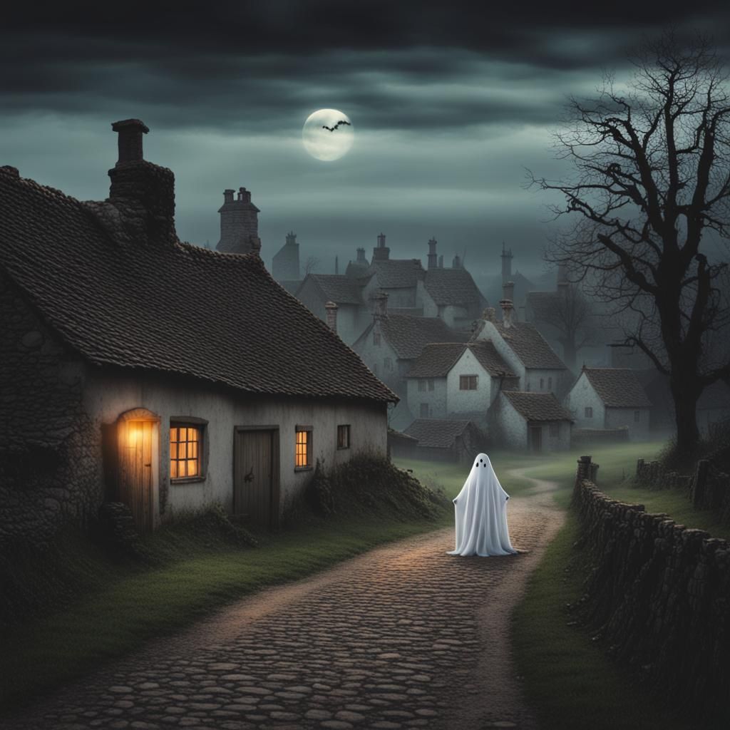 Spooky countryside village with a ghost - AI Generated Artwork ...