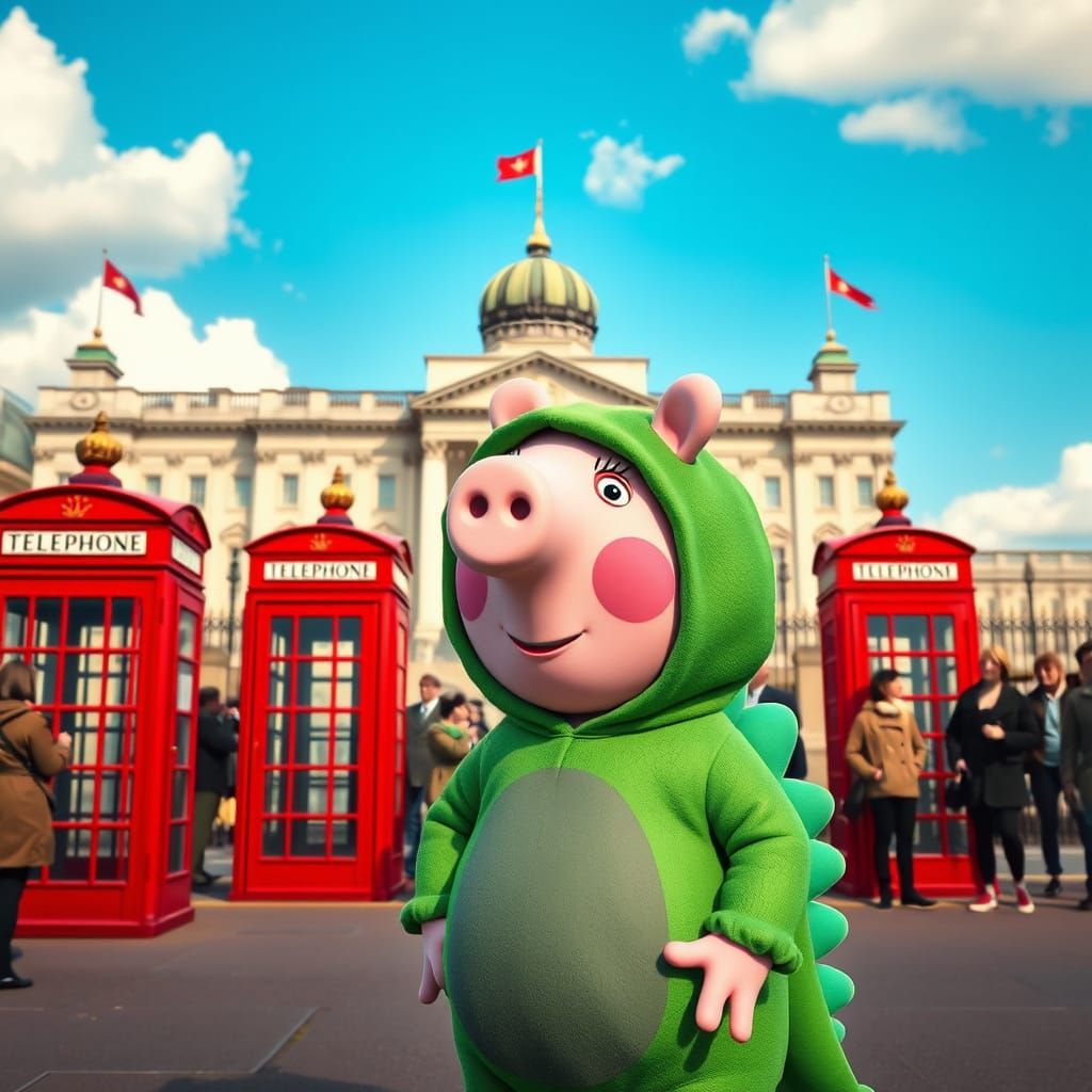 George Pig in Dinosaur Disguise at Buckingham Pala... - AI Art