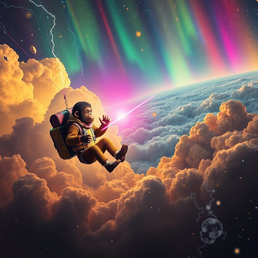 Gyroscopic Dieselpunk Starship in a Cosmic Storm - AI Art