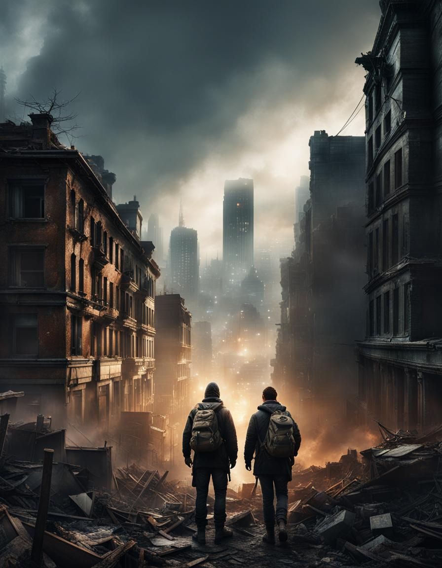 brothers in crumbling city - AI Generated Artwork - NightCafe Creator