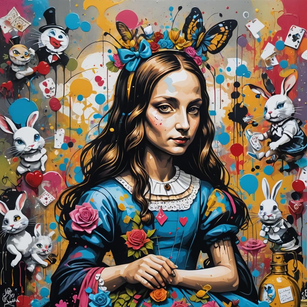 Mona lisa dressed up as alice in wonderland painted by a the white ...