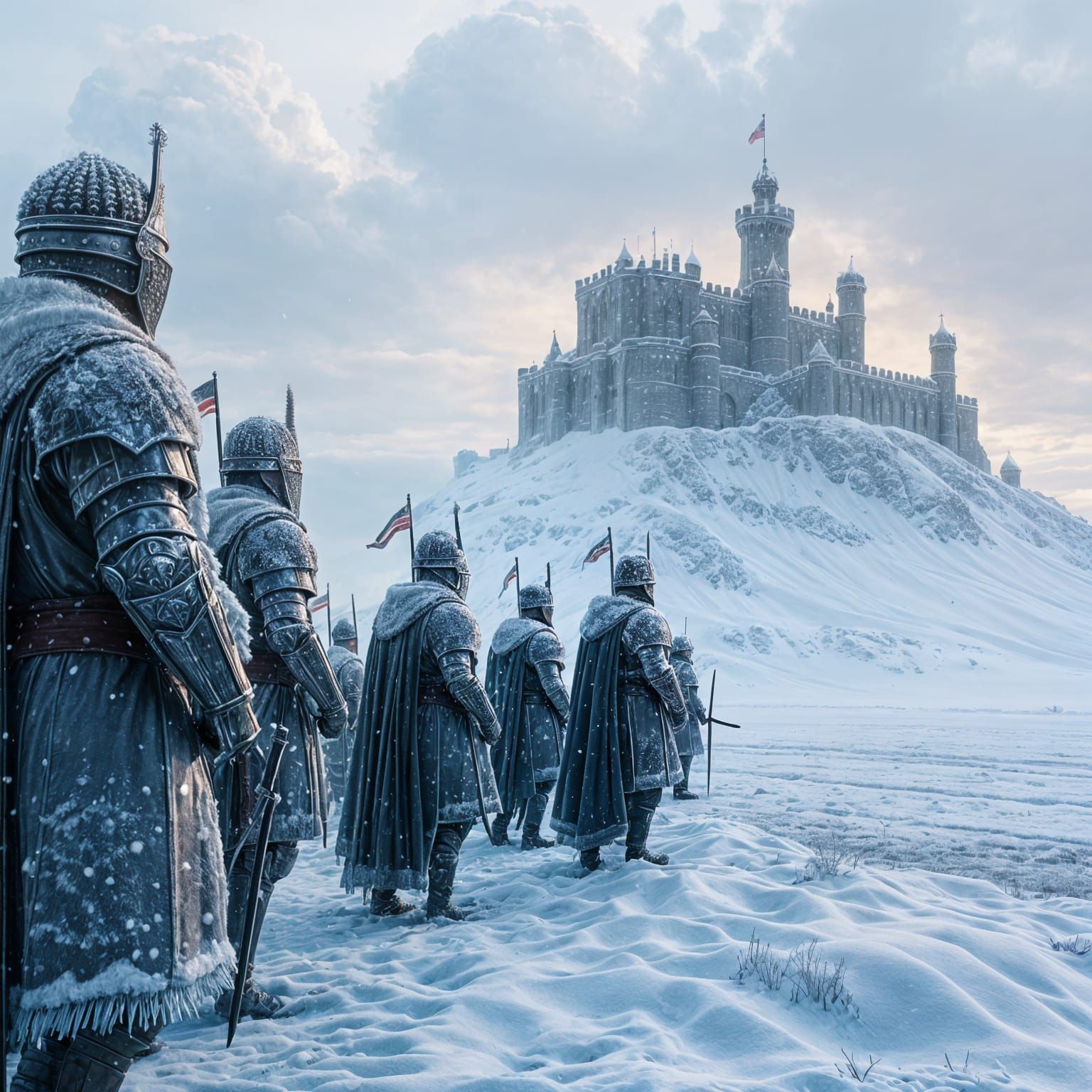 A king’s winter stronghold, where knights stand guard against the cold ...