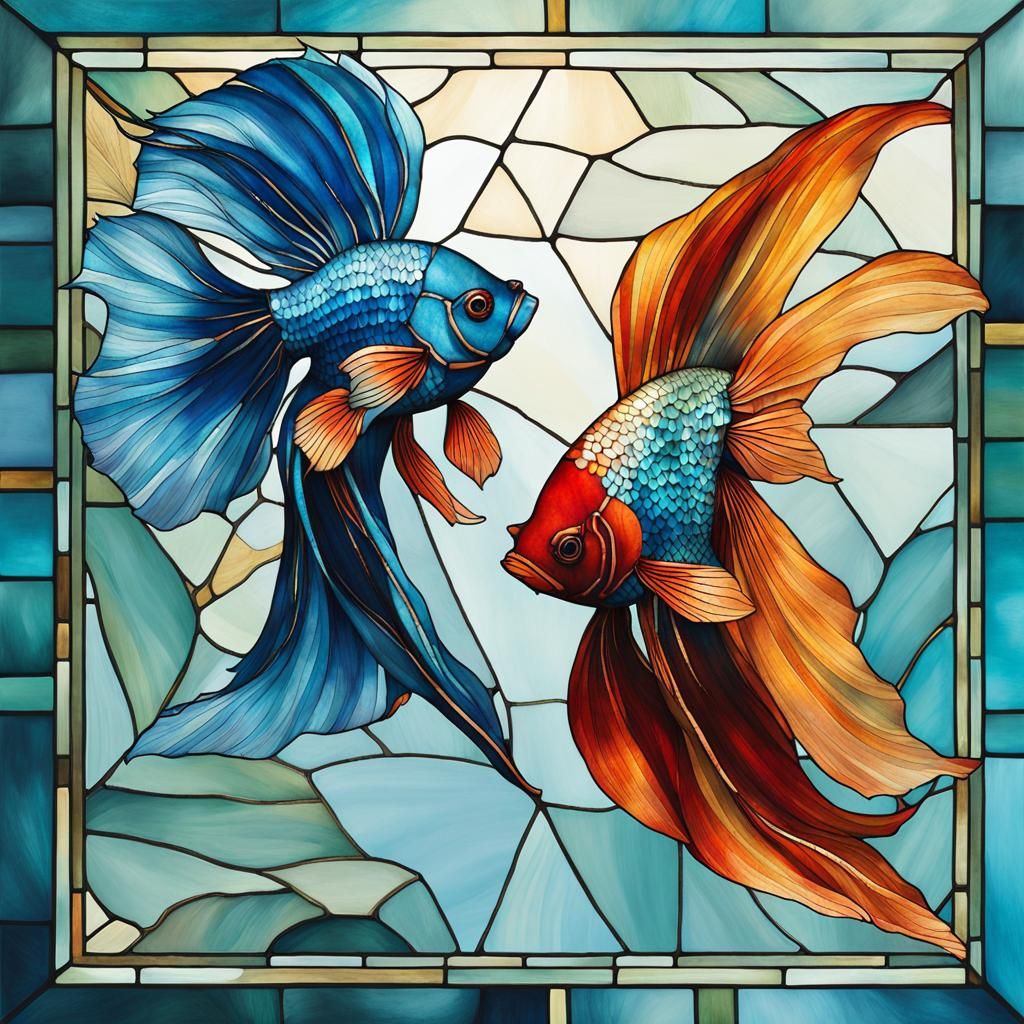 Stained glass Mosaic of two colorful betta fish - AI Generated Artwork ...