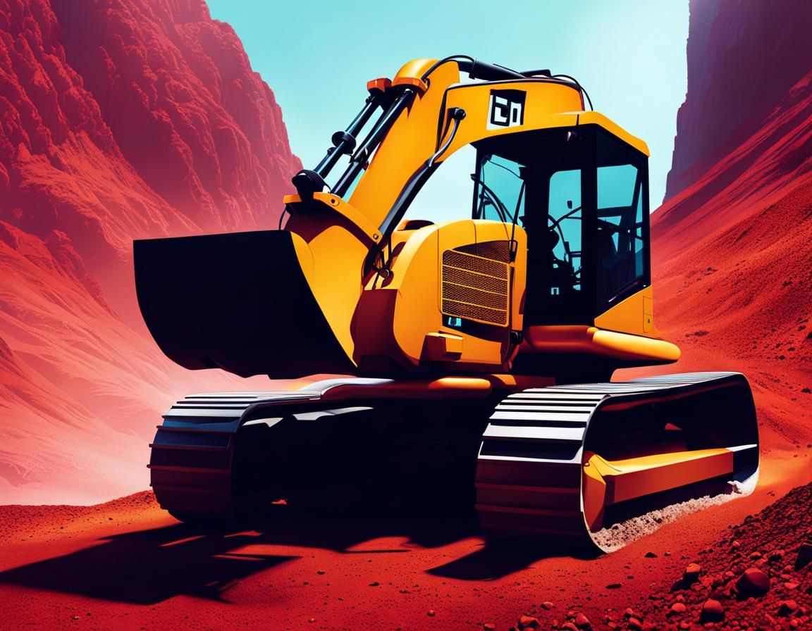 backhoe deep color complementary colors digital illustration landscape ...