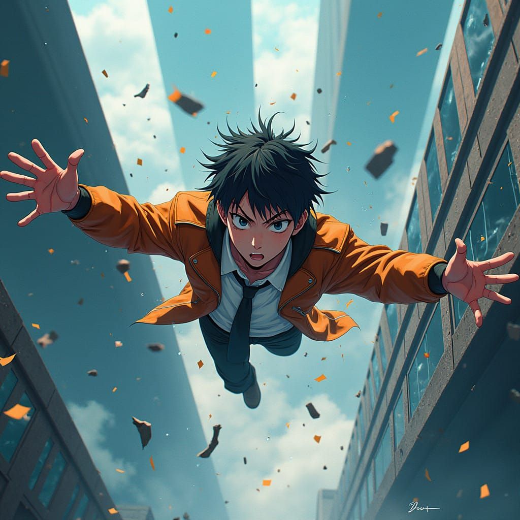 Anime Protagonist Gojo Plummets Fearlessly from Sk... - AI Art