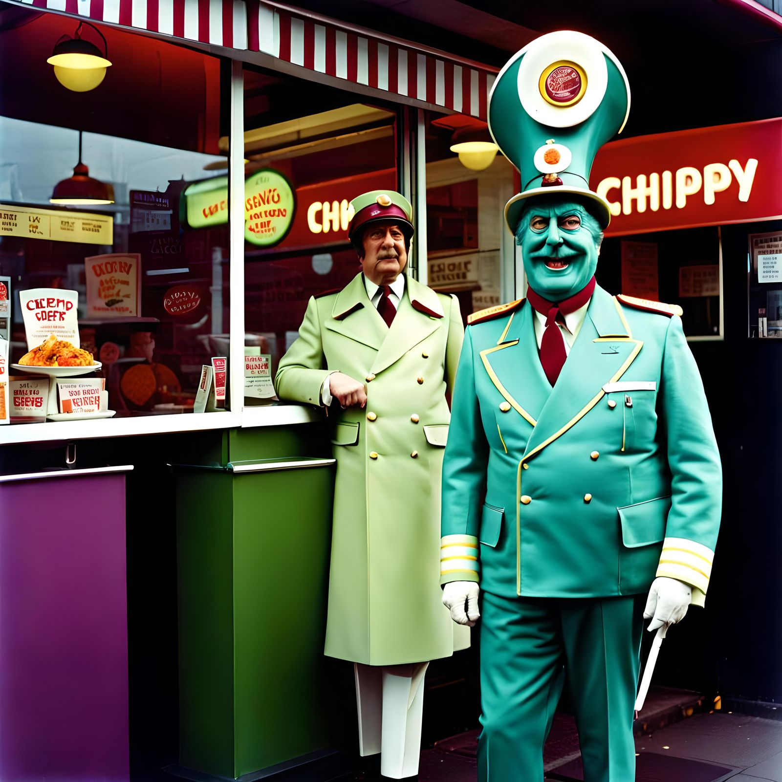 Weird guys outside chip shops 01 - AI Generated Artwork - NightCafe Creator