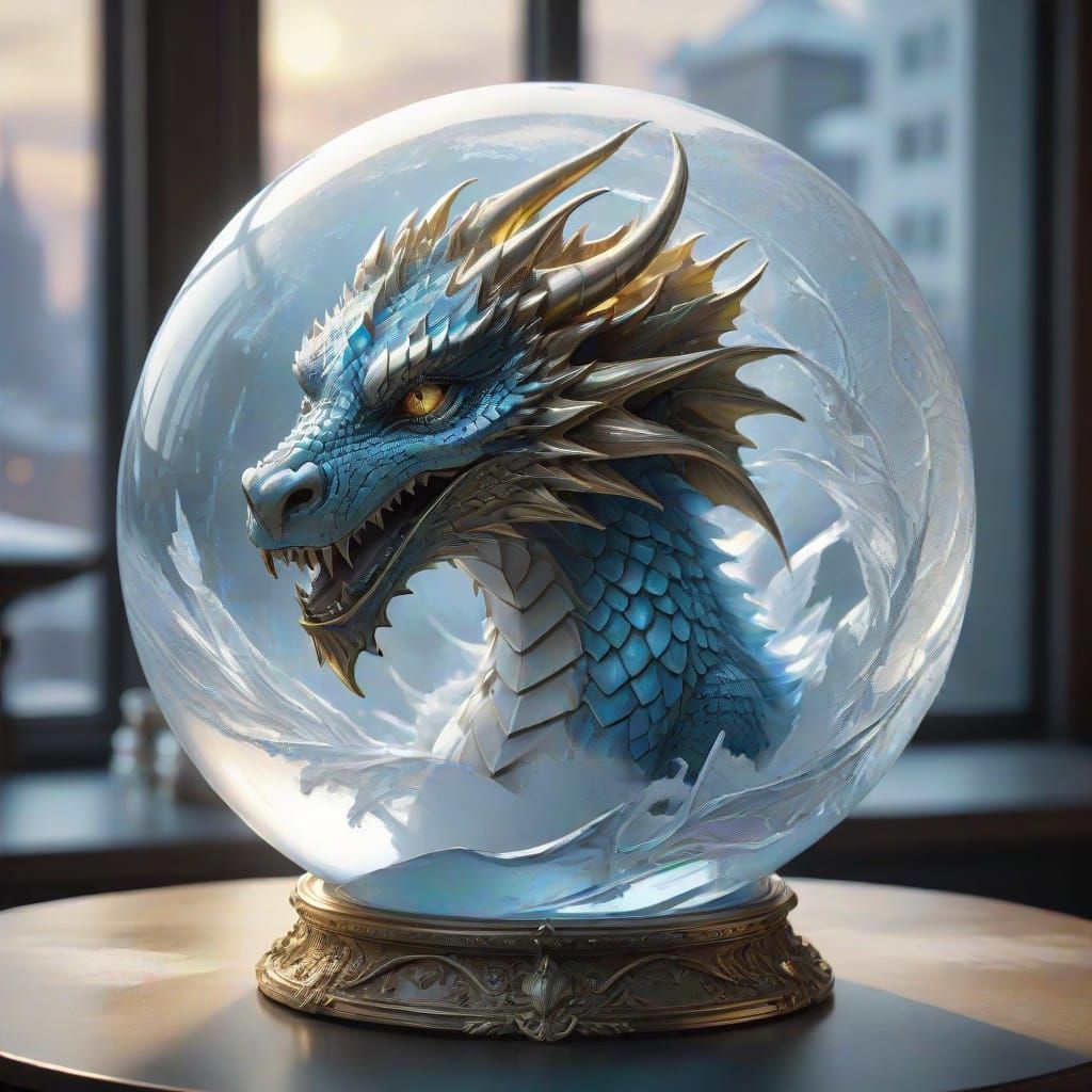 Hyper-Realistic Ice Dragon in Crystal Ball amidst ... - AI Art