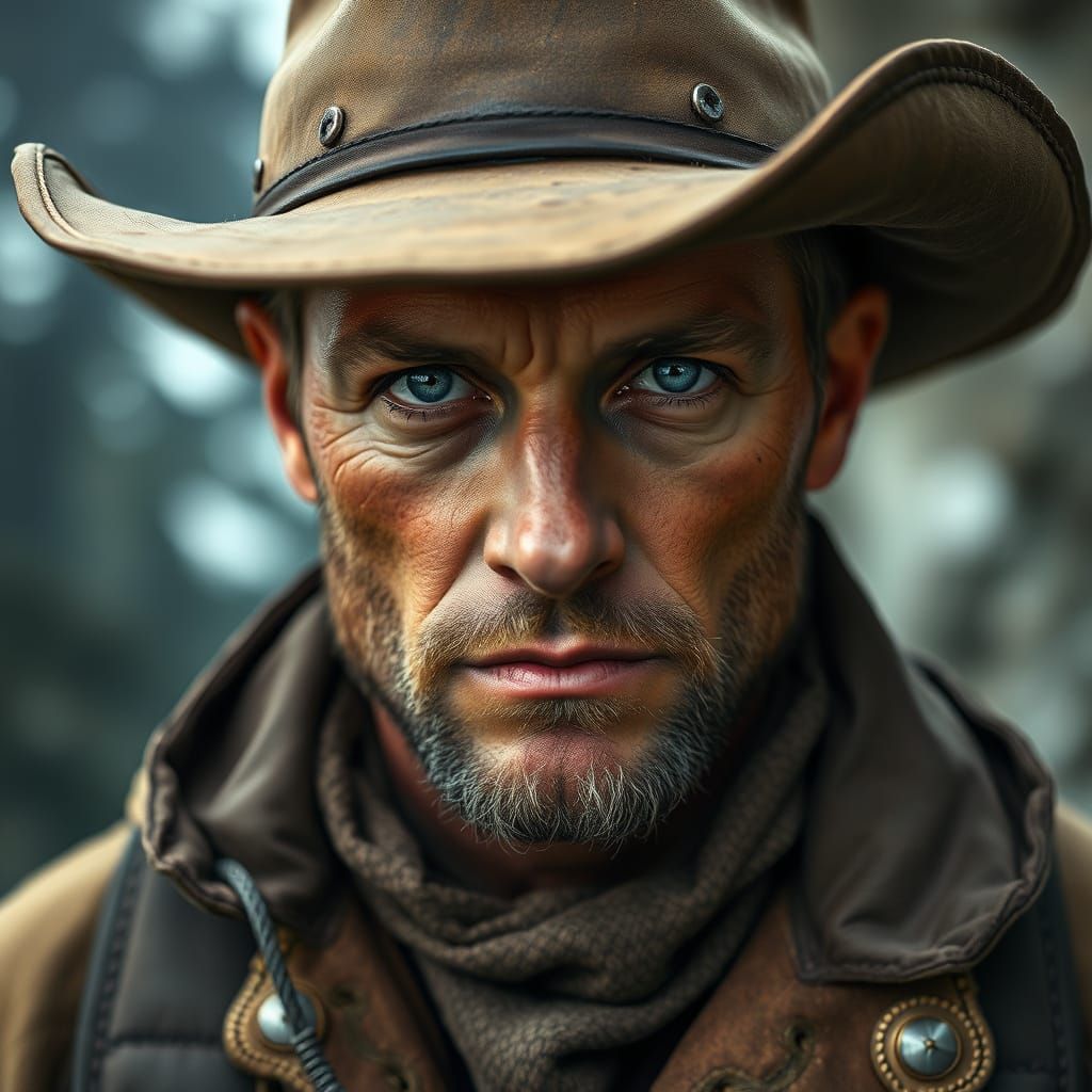 Rugged Mountain Man in Faded Leather Hat - AI Art