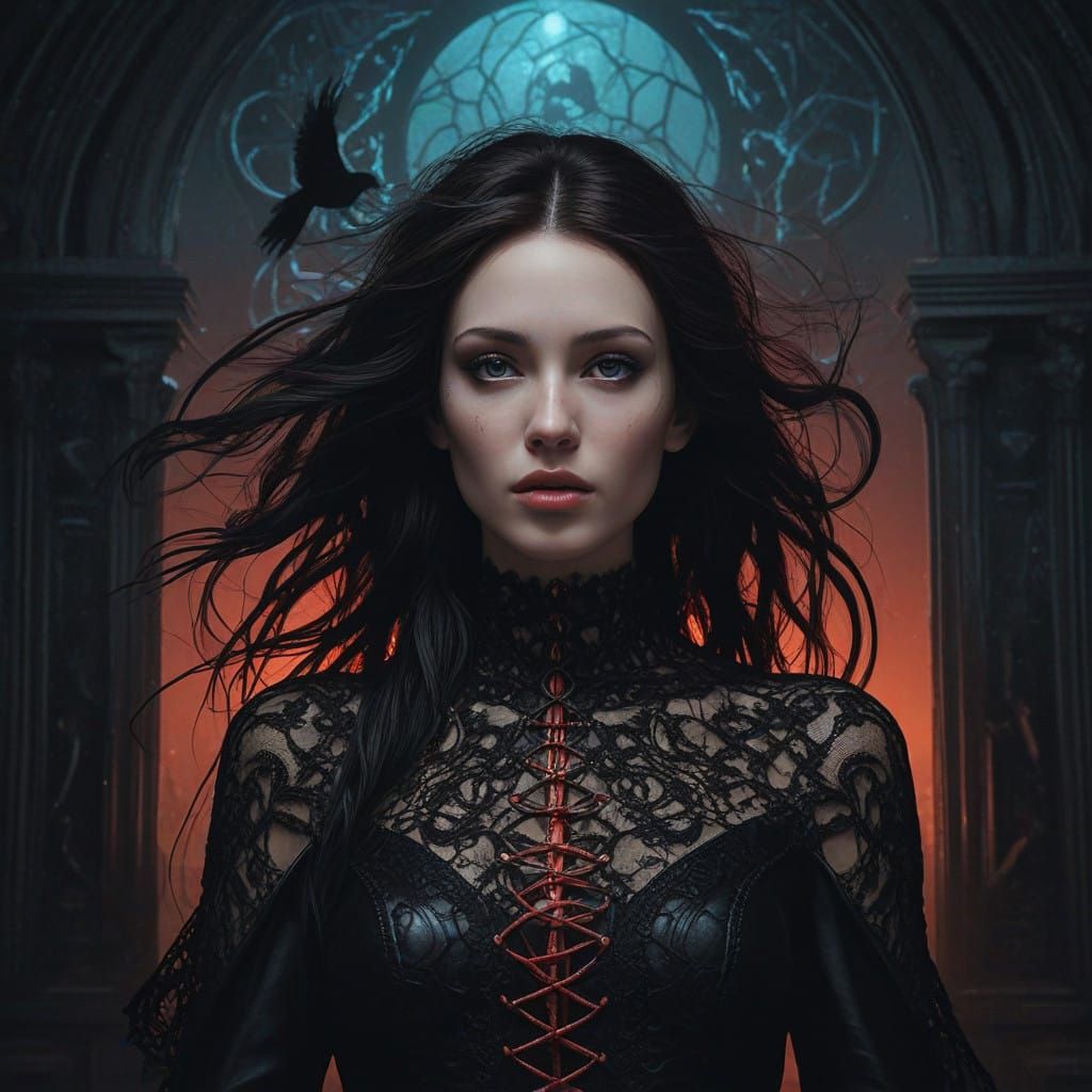 A statuesque gothic woman with an air of mystique, adorned in dark ...