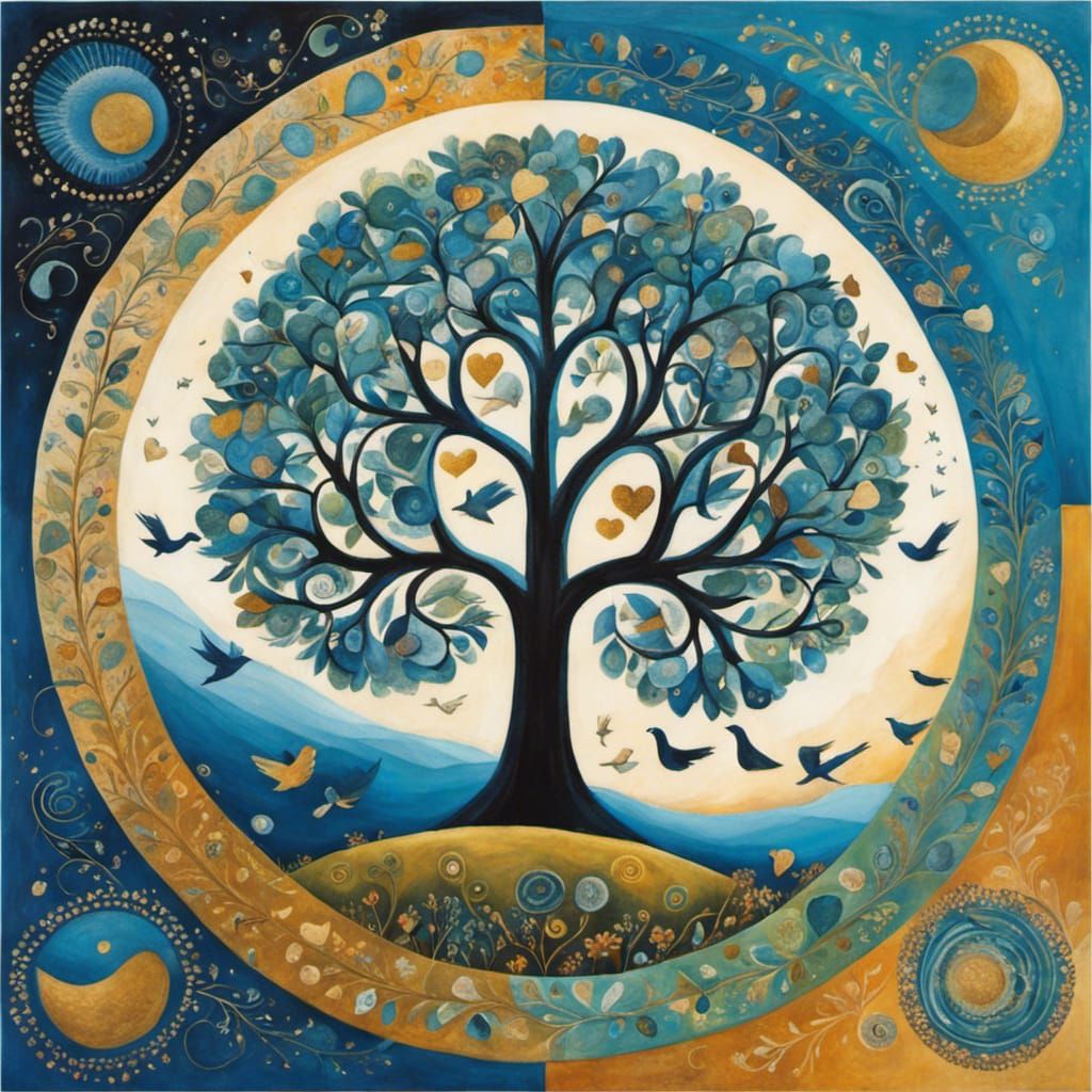Peaceful Tree of life in the shape of the beautiful blue planet Earth ...