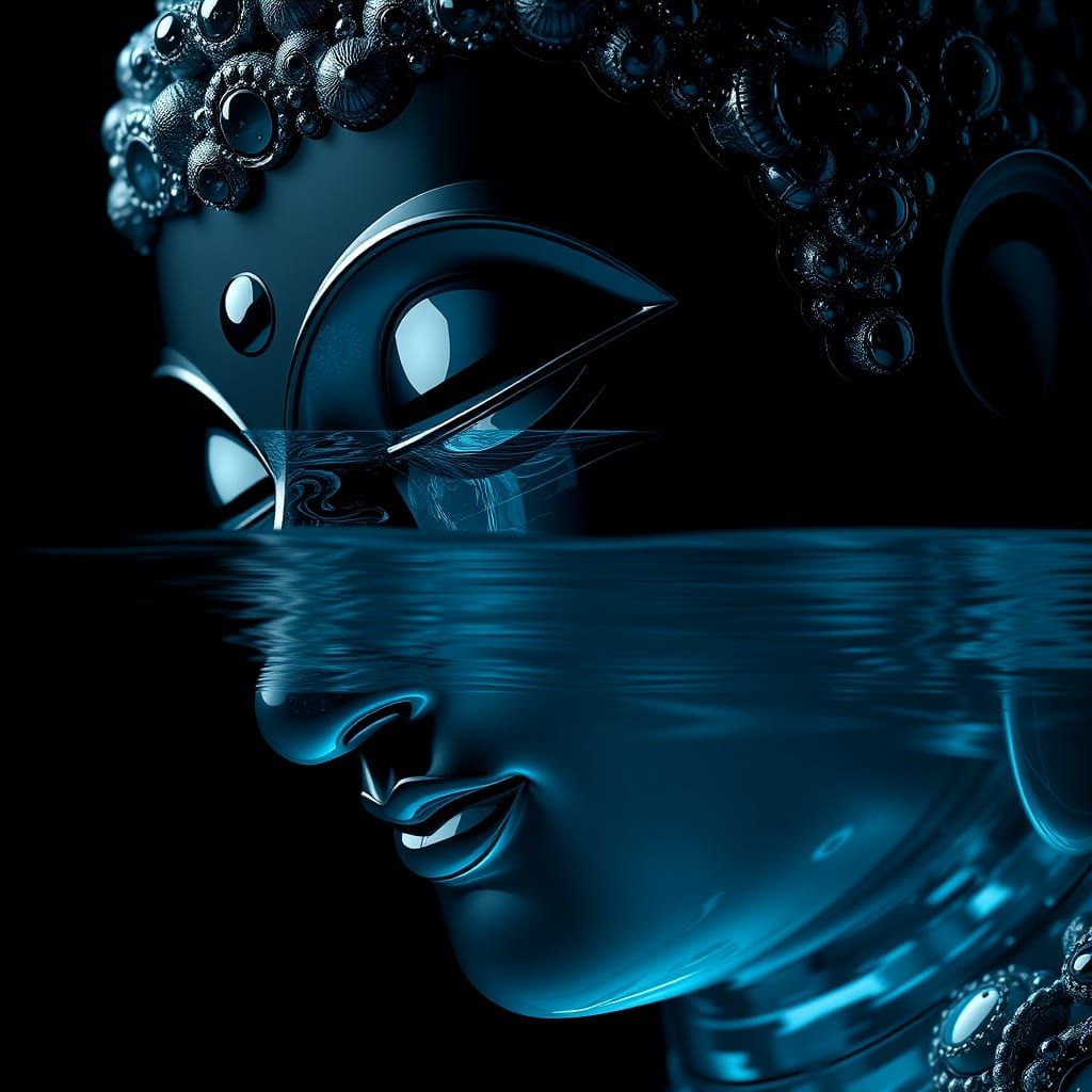 In the stillness of water, the Buddha statue stands as a symbol of ...