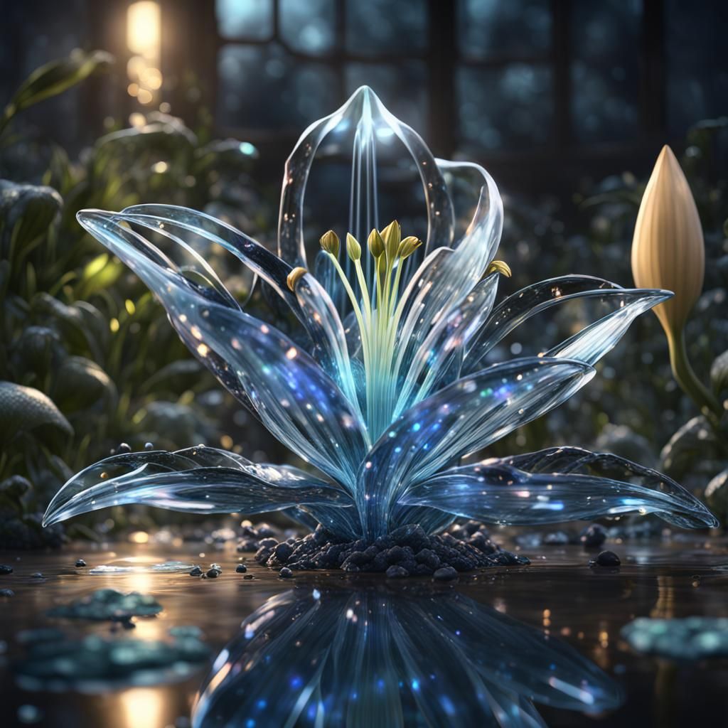 glass crystal lily flower - AI Generated Artwork - NightCafe Creator