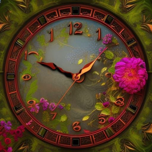 floral clock, clock face and hands from flowers - AI Generated Artwork ...