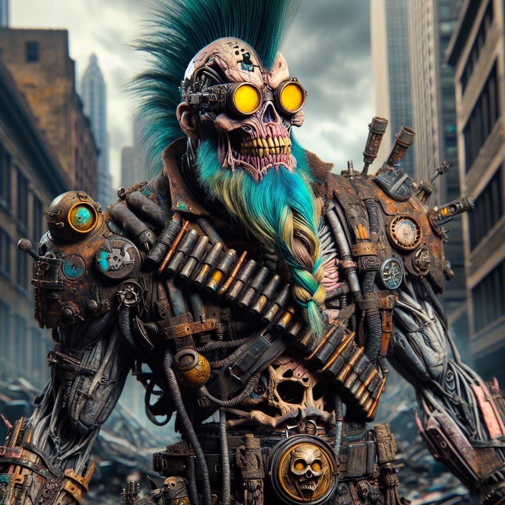 A stylized, grotesque humanoid figure, likely male, with a punk ...