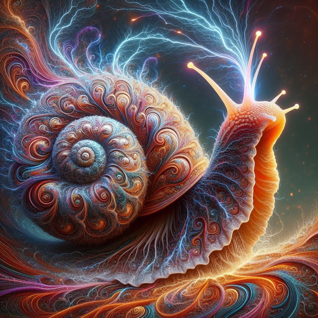 A close up of a snail with lightning coming out of its shell - AI ...