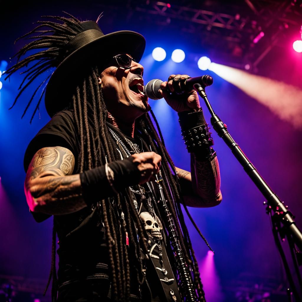 Al Jourgensen from industrial metal band Ministry Playing on stage with ...