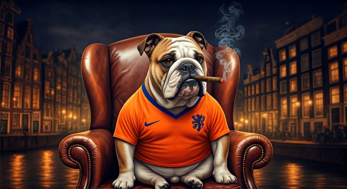 Dutch Bulldog King Reigns Whimsically in Amsterdam - AI Art