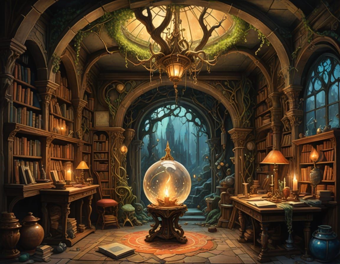 Ethereal Wizard's Laboratory in Vibrant Art Nouvea... - AI Art