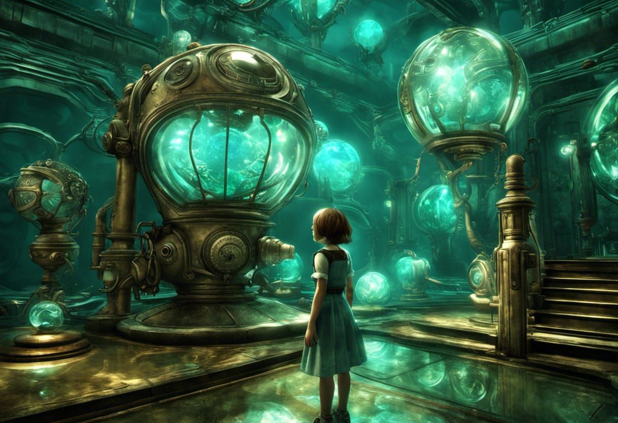 Bioshock_little sister in A glowing underwater biopunk world ...