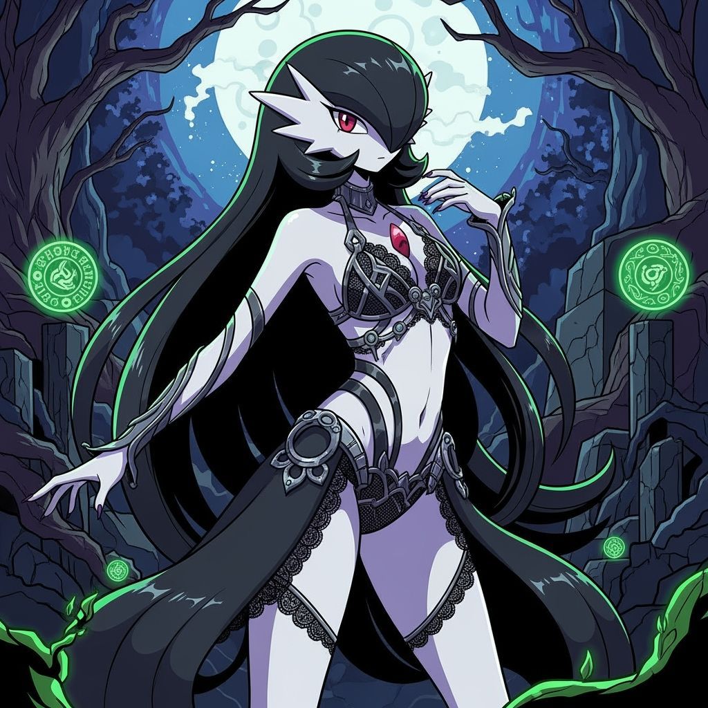 Gothic Gardevoir in Moonlit Forest, Ash Thorp Styl... - AI Art