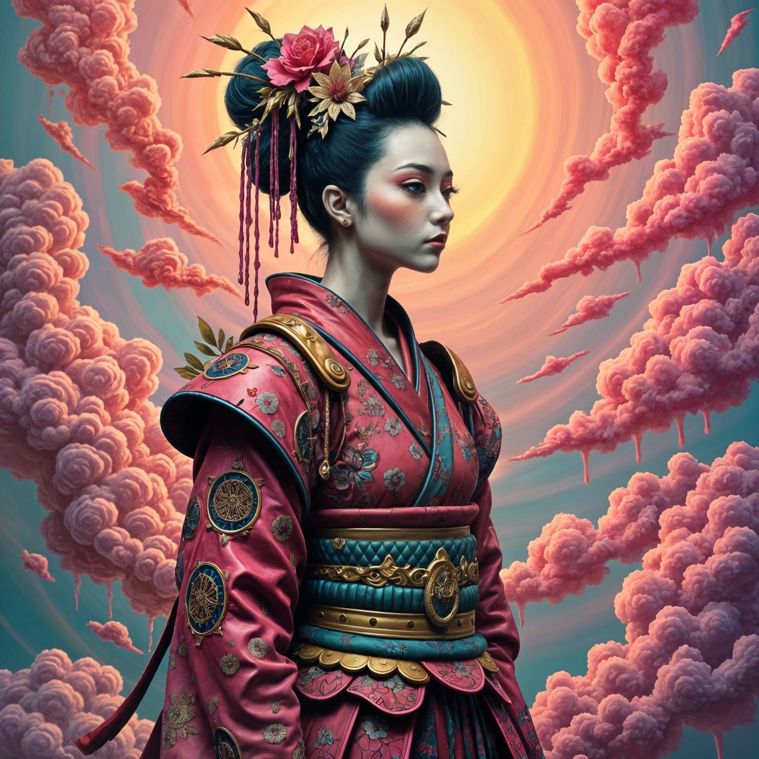 Surreal Warrior Geisha Women in Hypercolor Sunrise - AI Art