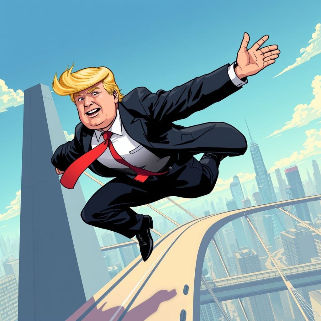 TRUMP Jumping off a bridge - Trump Jumps from Futuristic Br...