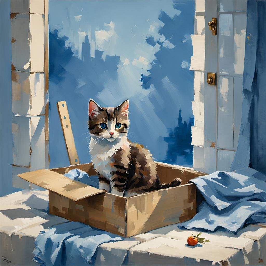 Kitten in the box - AI Generated Artwork - NightCafe Creator