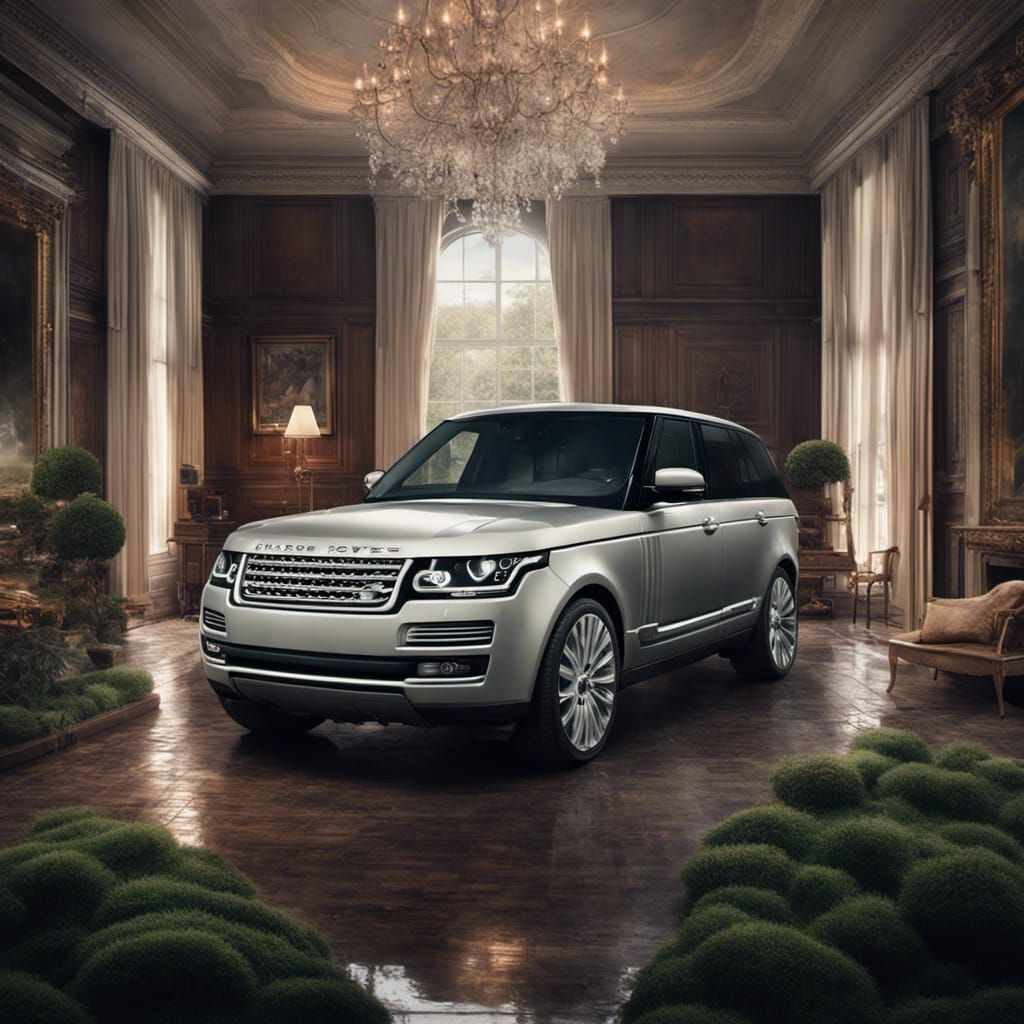 A beautiful Range rover car on a maze in a sitting room of a big house ...