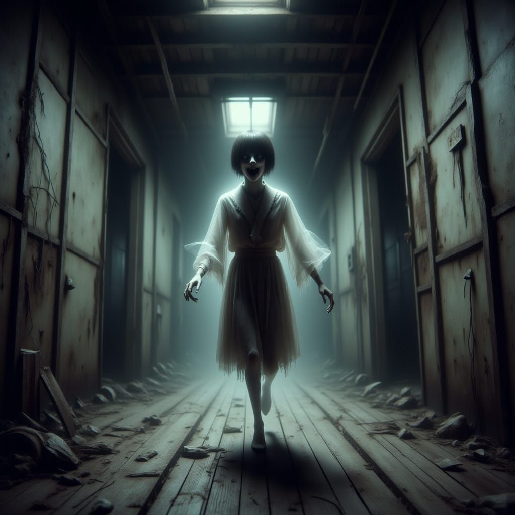 Ethereal Boy Runs Through Abandoned School - AI Art