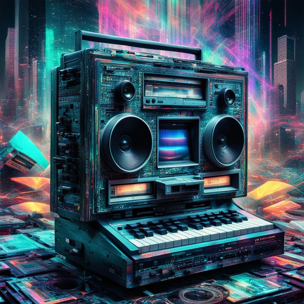 Rave party ,Digital art featuring dreamy, glitch effects, and retro ...