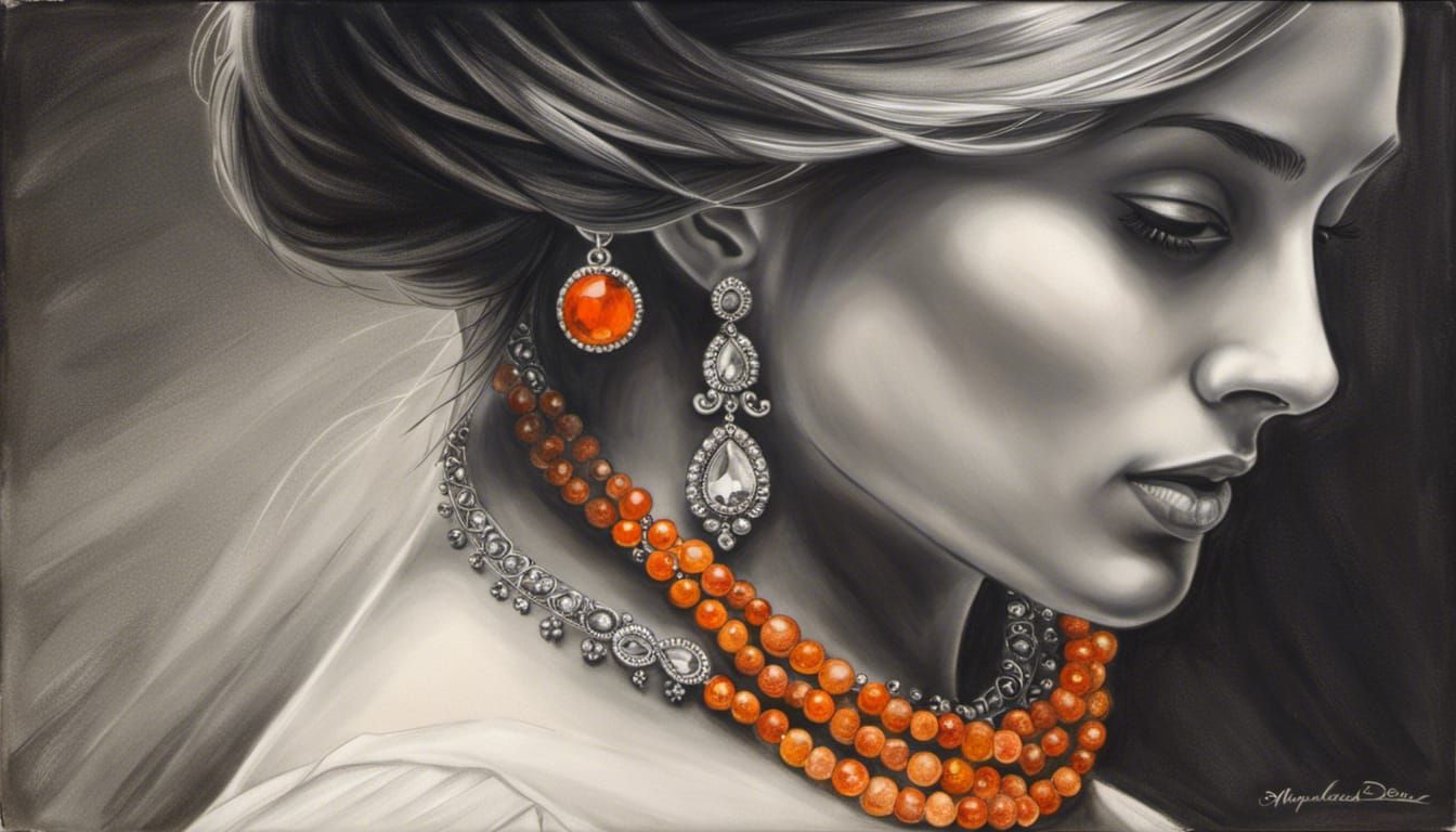 Beautiful lady with white dress and orange jewel - AI Generated Artwork ...