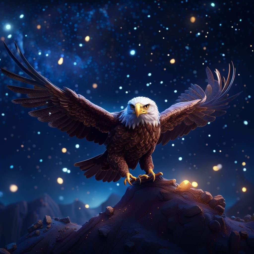 a cute little eagle flying in a starry night - AI Generated Artwork - NightCafe Creator