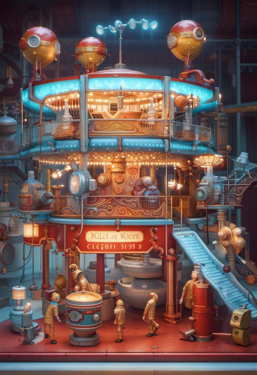 isometric ,highly detailed closeup, profile portrait of a tin toy ...