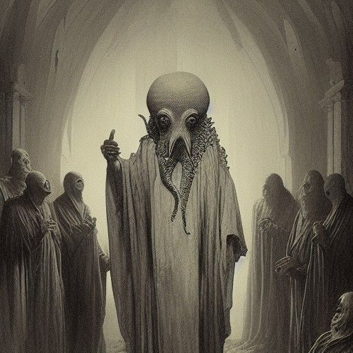 An octopus wearing robes and chanting over occult symbols - AI ...