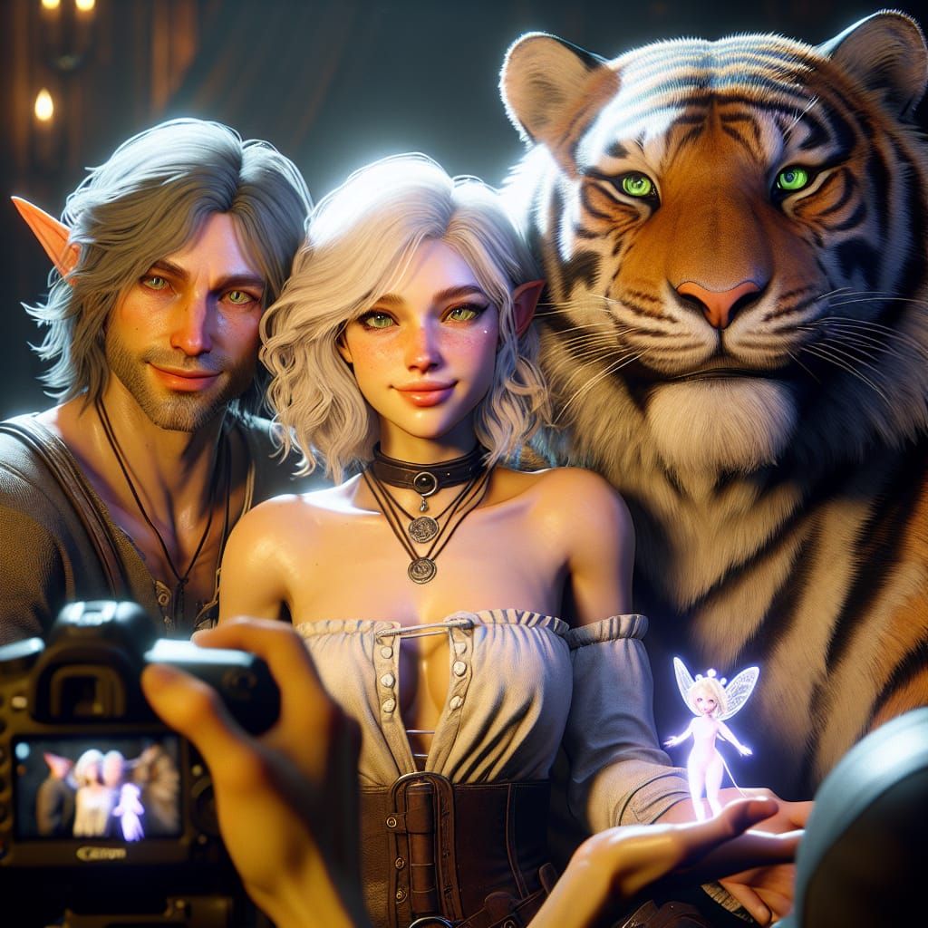 Hope, Aurora and Wilson: family photo. Photo Bombed by some strange male elf - AI Generated ...