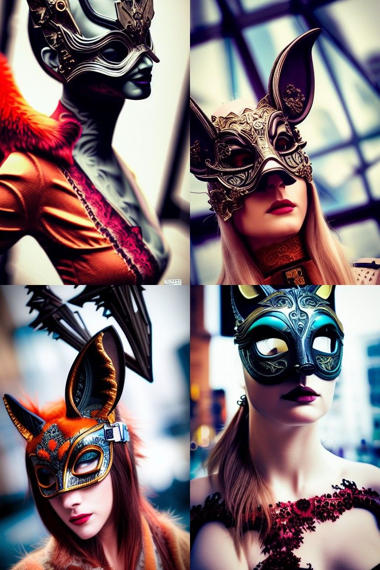 highly detailed epic photo of face with fox venetian mask, floral ...