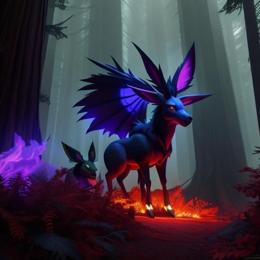 leafeon in a dark redwood forest - AI Generated Artwork - NightCafe Creator