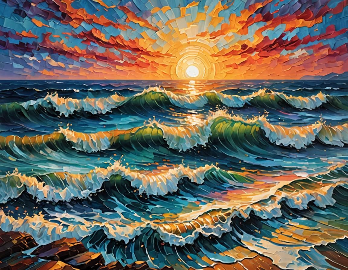 Sunset over Ocean Waves - AI Generated Artwork - NightCafe Creator