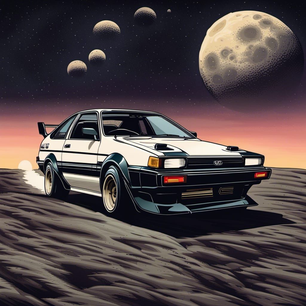 Ae86 corolla flying to the moon - AI Generated Artwork - NightCafe Creator