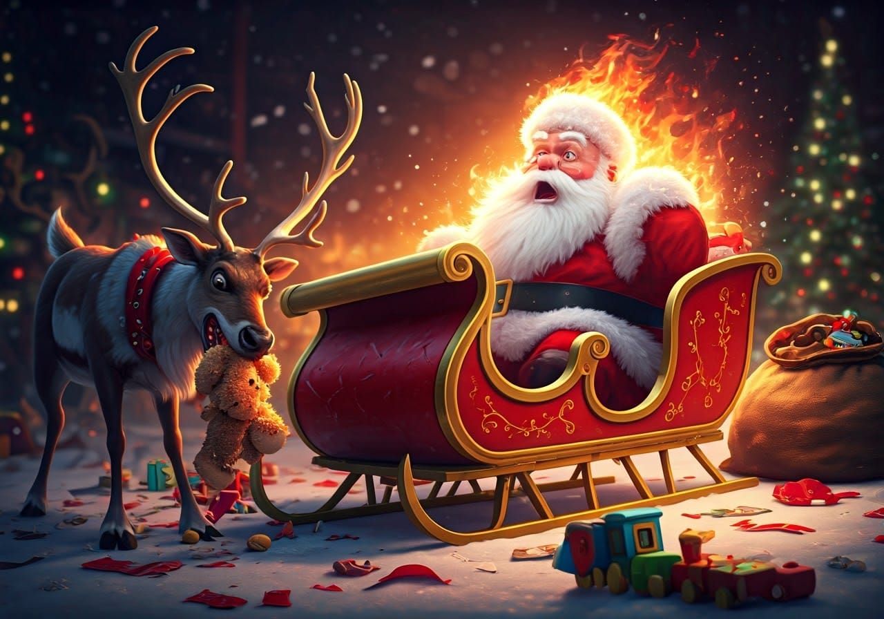 Santas Reindeer Rampage in Hyper-Realistic 3D - AI Art
