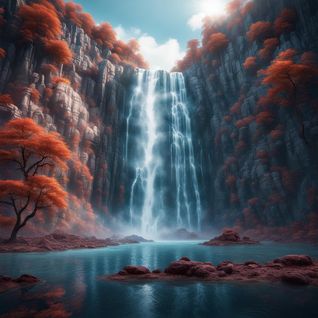 Intricately detailed double exposure of a waterfall - AI Generated ...