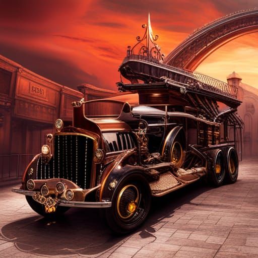 Steampunk Fire Engine - AI Generated Artwork - NightCafe Creator
