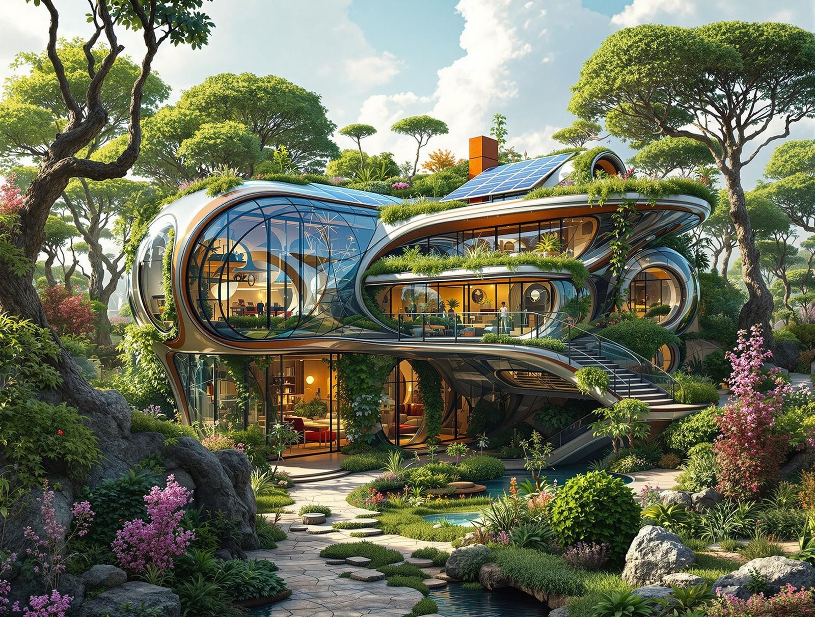 Solarpunk leftovers - Surreal Solarpunk Abode with Whimsica...