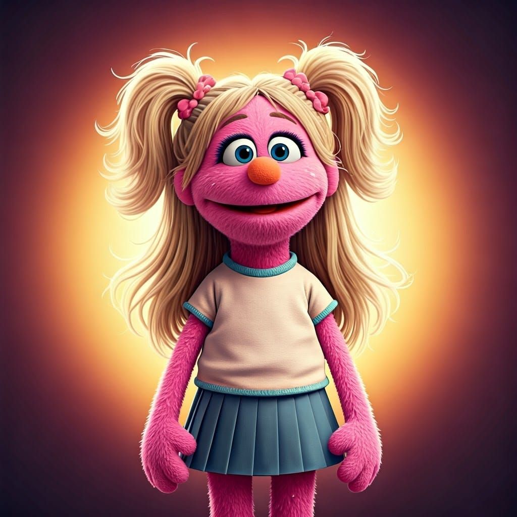 Colorful Muppet Girl in Bright Background - AI Art