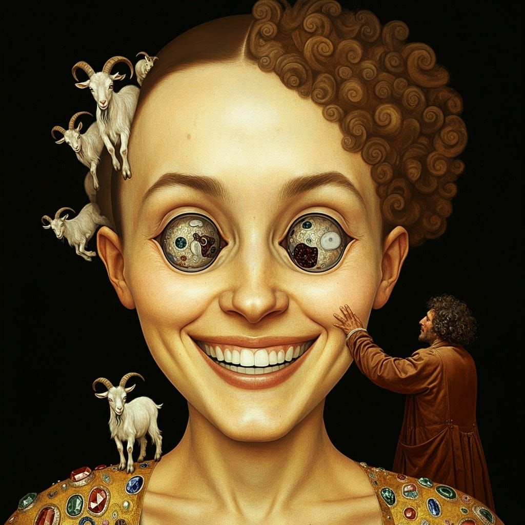 Surreal Klimt-Inspired Painting of a Robotic Laugh... - AI Art